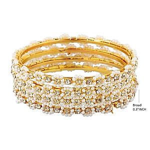 Efulgenz Pearl Bangles for Women Indian Bangles Faux Pearl White Pearl Indian Bangles Crystal Traditional Wedding Bracelet Bangle Set Bolloywood Jewelry