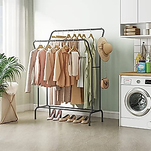 Hoctieon Double Rod Clothes Rack, Freestanding Garment Rack for Hanging Clothes, Metal Standing Clothes Rack, Industrial Clothing Rack, Portable Clothes Rack, Small Garment Rack, Black