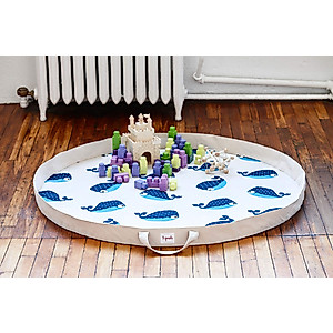 3 Sprouts Play Mat & Toy Storage Bag - Large Portable Toy Organizer, Kids Toy Bag for Boys & Girls - Playroom Storage & Activity Mat, Whale