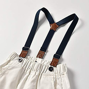 Carlstar Little Boys Gentleman Outfit Suits,Baby Boys Short Pants Set,Short Sleeve Shirt+Suspender Pants+Bow Tie 4Pcs (Blue, 2-3T/90)