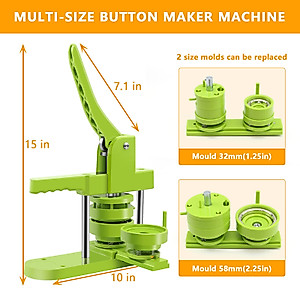 MK.Bear Button Maker Machine Multiple Sizes 1.25in+2.25in, Button Pin Maker Machine Kit for DIY Gifts, Button Press Machine with Free 200PCS 32+58mm Button Making Supplies & 2 Circle Cutter