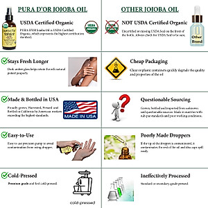 PURA D'OR Organic Jojoba Oil (4oz / 118mL) 100% Pure USDA Certified Premium Grade Natural Moisturizer: Cold Pressed,Unrefined,Hexane-Free Base Carrier for DIY Skin Care,Hair,Face & Nails