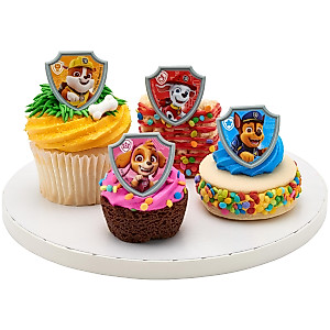 DecoPac Paw Patrol Reporting For Duty Rings, Cupcake Decorations Featuring Chase, Marshall, Skye, And Rubble - 24 Pack