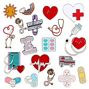 20 Pieces Nurse Enamel Pins Cute Brooch Pins Inspirational Cartoon Lapel Pins Badges Doctor Enamel Pin with Storage Bag for Nurses' Day Christmas Gifts Hat Jacket Bag Decor