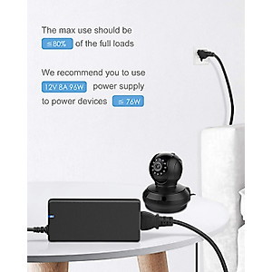 ALITOVE 12V 8A 96W Power Supply Adapter AC to DC Converter AC 100V ~ 240V to DC 12V 8amp Transformer LED Driver with 5.5x2.5mm DC Jack for 5050 3528 LED Strip Module Light, CCTV