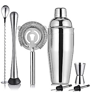 ETENS Cocktail Shaker Set Stainless Steel & Bar Set, Bartender Kit Mixology Drink Mixer, Bartending Tools Gifts: Martini Shaker 24oz, Muddler, Strainer, Measuring Jigger, Alcohol Pourer, Mixing Spoon
