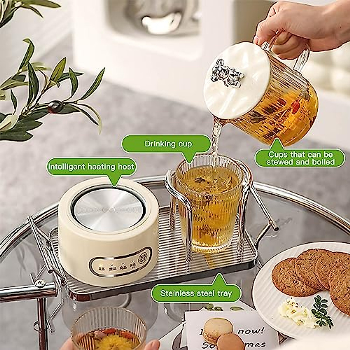 BELILON Electric Kettle, Small Electric Tea Kettle with Keep Warm Function for Home and Office, Milk White Health Kettle