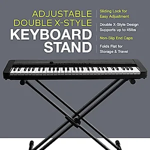 Knox Gear Adjustable Keyboard Stand - Double X Folding Electric Piano Stand for 88 Key and Smaller - Digital Piano Stand Keyboard Riser - Music Key Board Lift - Keyboard Instrument Accessories & Parts