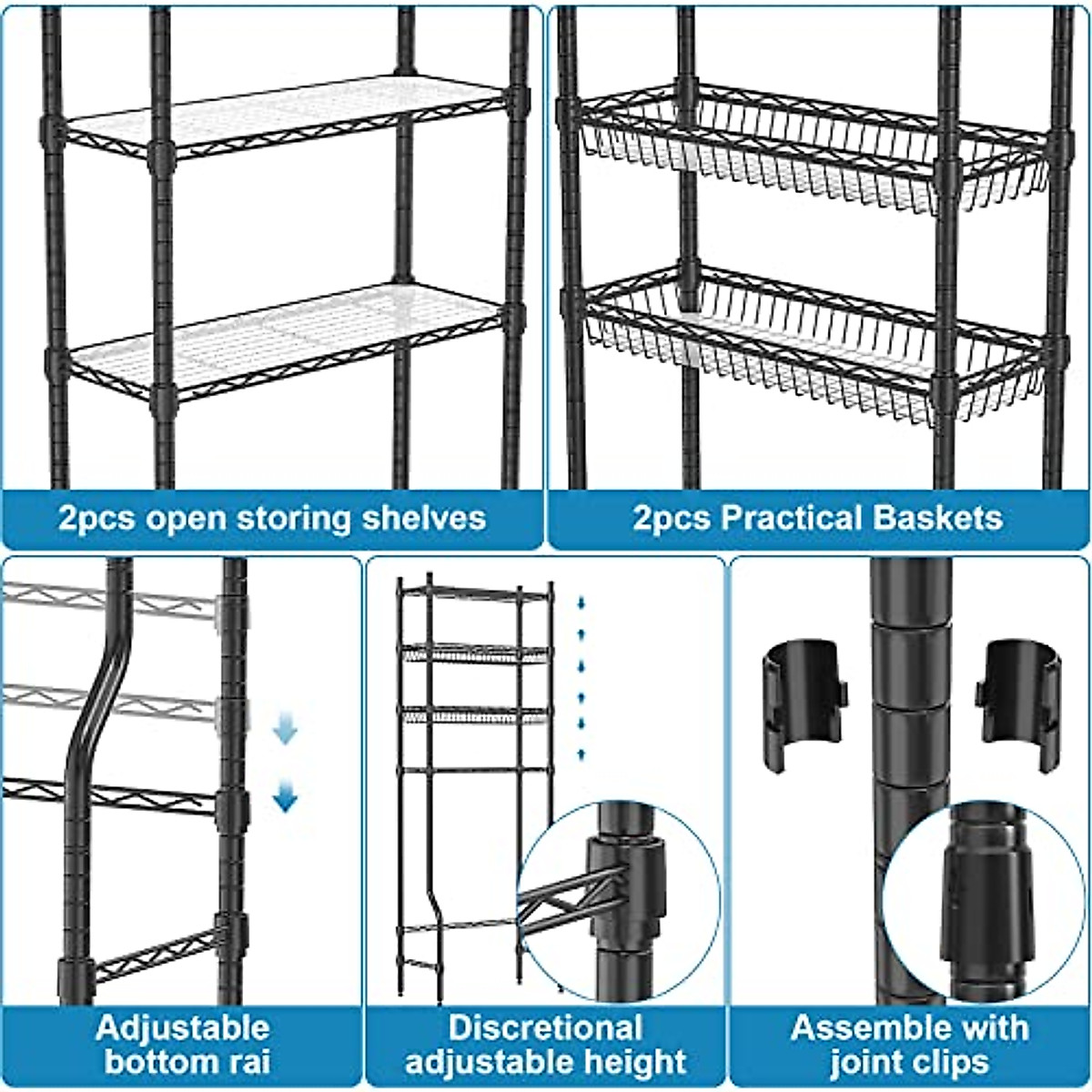 Bathroom Over The Toilet Storage Shelf - Over Toilet Bathroom Organizer Rack with 4 Tier Bathroom Space Saver Toilet Stand Shelves Bathroom Stand Above Toilet Bathroom Rack Organizer Over Toilet,Gray