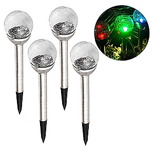 Bumper Solar Garden Stake Lights Cracked Glass Ball Dual LED Lamp with Colorful Light 4PCS Home and Garden