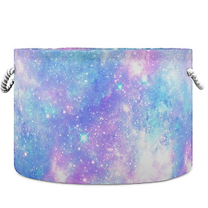 visesunny Collapsible Large Capacity Basket Magic Galaxy Star Blue Sky Clothes Toy Storage Hamper with Durable Cotton Handles Home Organizer Solution for Bathroom, Bedroom, Nursery, Laundry,Closet