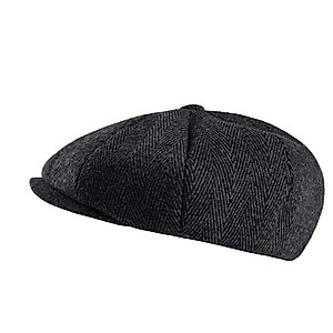 Hccfit 2 Pack Newsboy Cap Peaky Herringbone Baker Boy Flat Caps for Men Women (Black and Gery)
