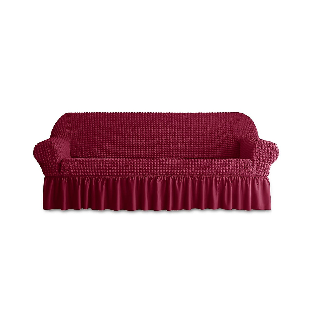 BLUESURGE Sofa Slipcover 1 Piece for 3 Cushion Couch Cover with Skirt, Durable Washable High Elastic Stretchable, Easy Fit Universal Furniture Protector (3 Seater, Maroon)