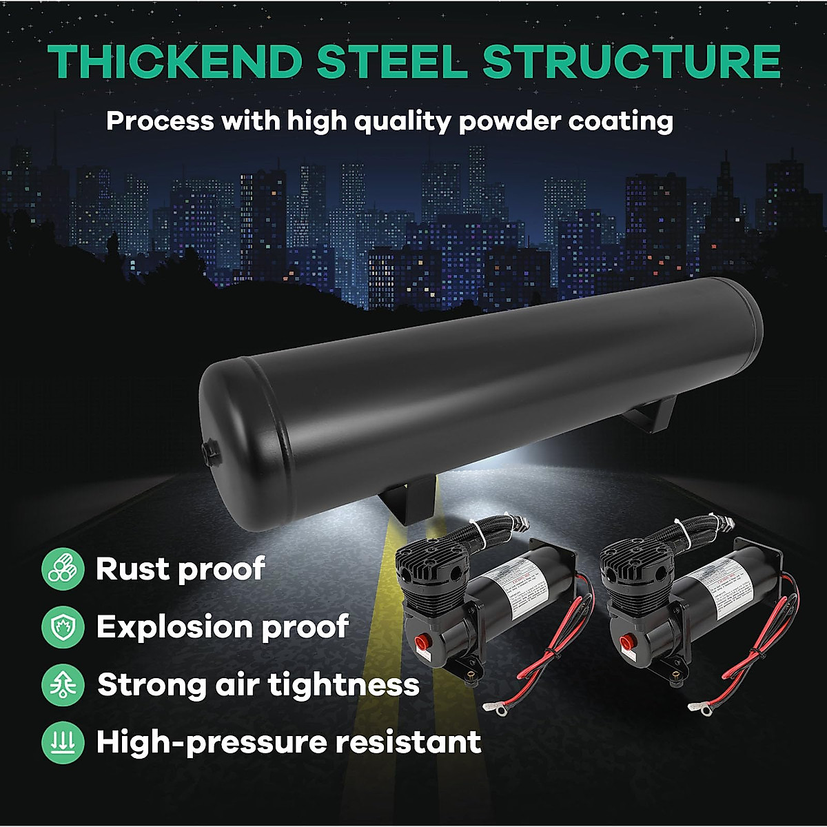 STAYTOP Dual Air Compressors 5 Gallon Air Tank for Air Suspension/Air Ride Bag/Train Horn/Spring, Onboard Air System Kit 200 psi Compressors