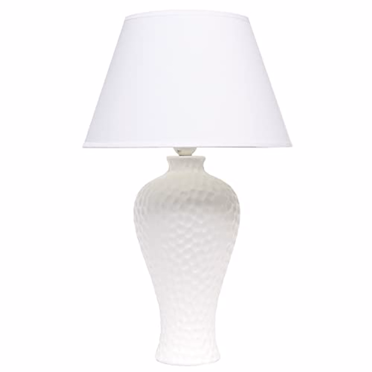 Simple Designs LT2004-WHT Hammered Stucco Curvy Ceramic Table Lamp, White