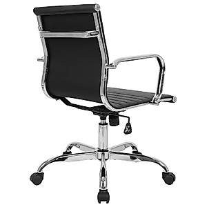 LANDSUN Home Office Chair Mid Back PU Leather Ribbed Swivel Tilt Adjustable Computer Desk Chair with Armrest Executive Conference Black