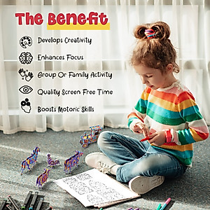 3D Coloring Puzzle Set with Unique Mandala Pattern - DIY 3D Puzzles for Kids Ages 7-15 - Arts and Crafts for Girls & Boys 3-d Puzzles Animal Drawing Art Kits for Kids - 6 Different Shapes