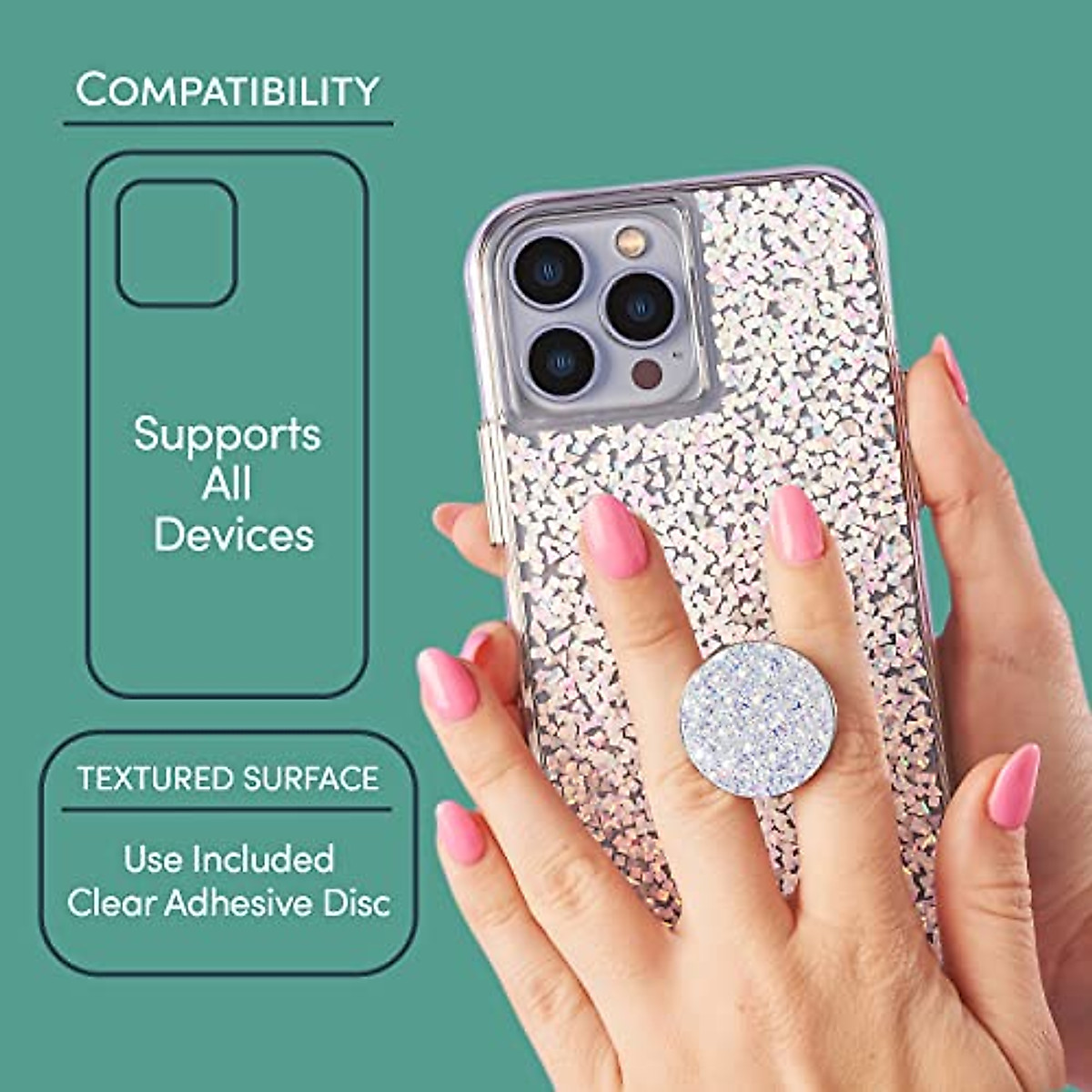 Case-Mate - Minis - Phone Grip - Cell Phone Holder - Suction Cup Cell Phone Stand [Removable For Wireless Charging] For iPhone 14 Pro Max/ 13 Pro Max/ 12 Pro Max/ S23 Ultra/ Pixel 7 - Twinkle Stardust