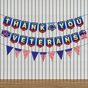 YEIRFYY Thank You Veterans Paper Banner and Pennant Banner Veterans Day Thank You for Your Service Bunting Banner Veterans Day Honoring All Who Served America Patriotic Party Decorations