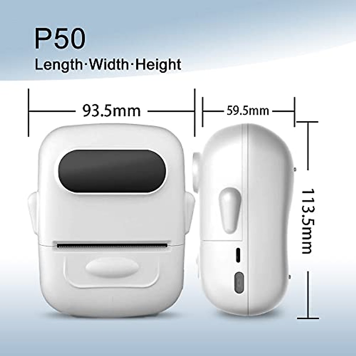 hycodest Thermal Label Printer P50 Wireless Bluetooth Portable Printer Label Maker Machine with Tape (50x30 mm, 200 pcs) Compatible with Android & iOS System, White