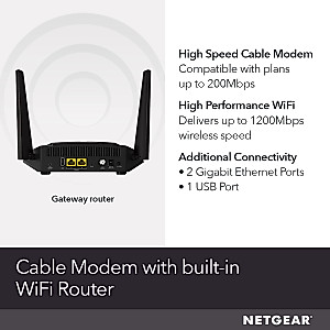 NETGEAR Cable Modem WiFi Router Combo C6220 - Compatible With All Cable Providers Including Xfinity by Comcast, Spectrum, Cox | For Cable Plans Up to 200 Mbps | AC1200 WiFi Speed | DOCSIS 3.0