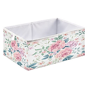 Kigai Cube Storage Bin Pink Rose Flower Floral Foldable Storage Basket Toy Storage Box for Home Organizing Shelf Closet Bins, 11 x 11 x 11-Inch