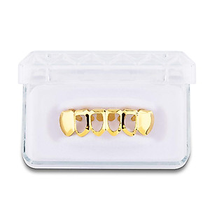 JINAO Bottom Grillz Rapper Costume Fit 18K Gold Plated Four Open Face Bottom Grills for Your Teeth for Women Men Christmas gift (Bottom))