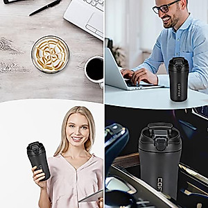 YOOBULL Portable Car Coffee Cup, 14 Oz Stainless Steel Thermos Cup, Vacuum, Business, Gift Cup (Black)