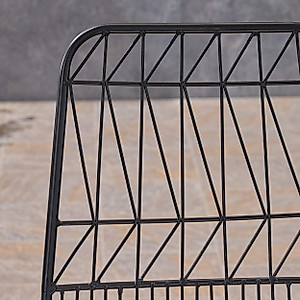 GDFStudio Outdoor Counter Stools, 26" Seats, Modern, Geometric, Black Iron Frames with Ivory Cushion (Set of 4)