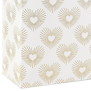 Hallmark 13" Large Heart Gift Bag with Wedding Card and Tissue Paper (Best Wishes Gold and White, Hearts) for Weddings, Bridal Showers, Engagements