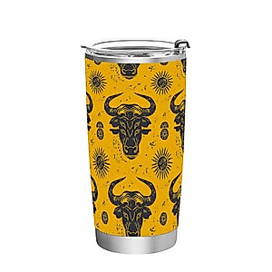 Carnival Buffalo Pattern Safari Yellow Stainless Steel cup for hot drinks Leak-proof Lid and Straw mug spill proof leak proof for Water Aesthetic tumblers with lids and straws 20 OZ