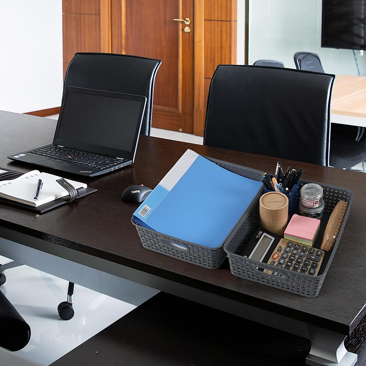 Wakikini Plastic Woven Storage Baskets, A4 Plastic Paper Storage Trays, 4 Packs