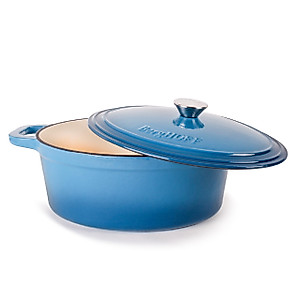 BergHOFF 6Pc Neo Enameled Cast Iron Dutch Oven Set, Matching Lid,Fast, Evenly Heat, Oven Safe, Blue
