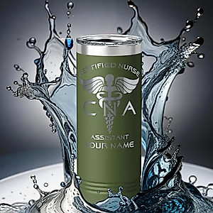Personalized CNA Certified Nurse Assistant Gift on Army Green 22 oz Stainless Steel Skinny Tumbler Custom Engraved Gifts for Men and Women