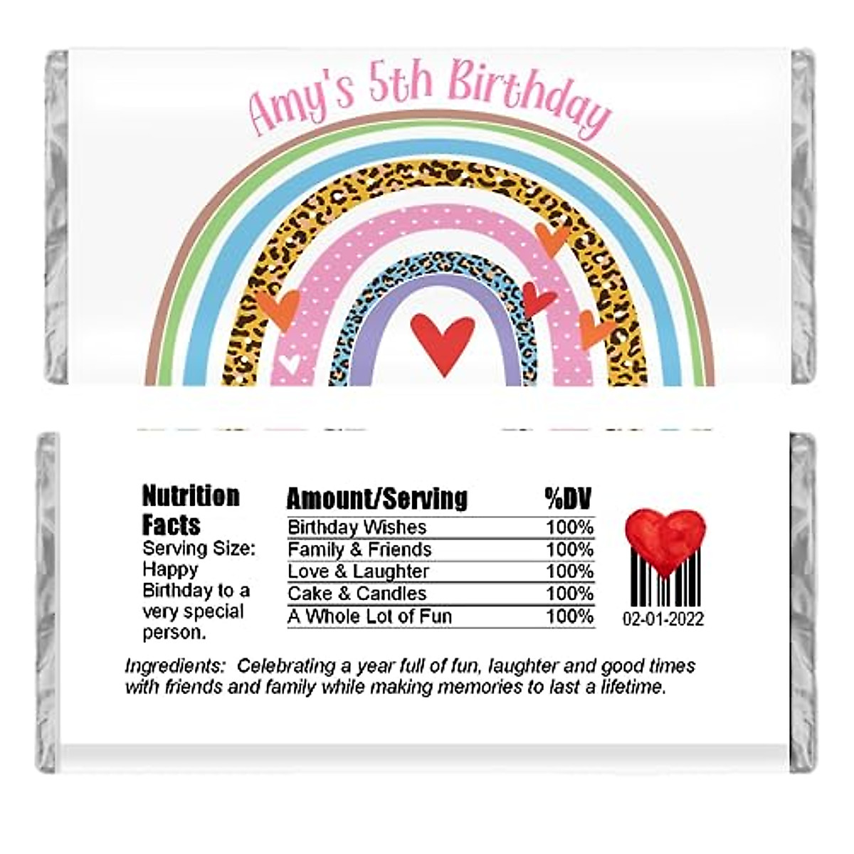 Boho Rainbow Personalized Candy Wrappers for Chocolate, Birthday Party Favors, Pack of 20 Custom Hershey Bar Labels