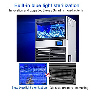 KEINXOW Commercial Ice Maker with 44LBS Ice Storage Bin And Smart LCD Touch Screen, Full Clear Cube, Stainless Steel Self-Cleaning Ice Cube Maker for Bar, Office,Home Kitchen, Shop,24h 110LBS/45 Ice C