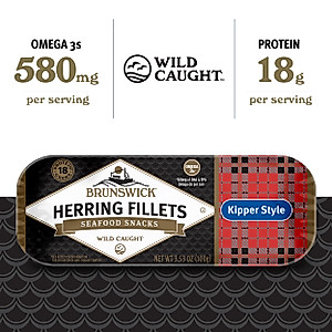 Brunswick Boneless Kipper Style Herring Fillets, 3.53 oz Can (Pack of 12) - 18g Protein per Serving - Gluten Free, Keto Friendly - Great for Pasta & Seafood Recipes
