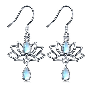 Moonstone Lotus Earring for Women 925 Sterling Silver Lotus Flower Earrings Yoga Lotus Jewelry Gifts for Women