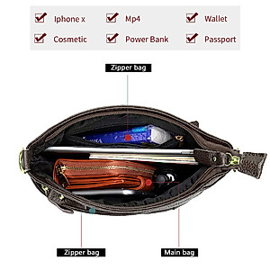 Lecxci Genuine Leather Cross Body Purses Zipper Wallets Shoulder Bags for Womens (S, Coffee)