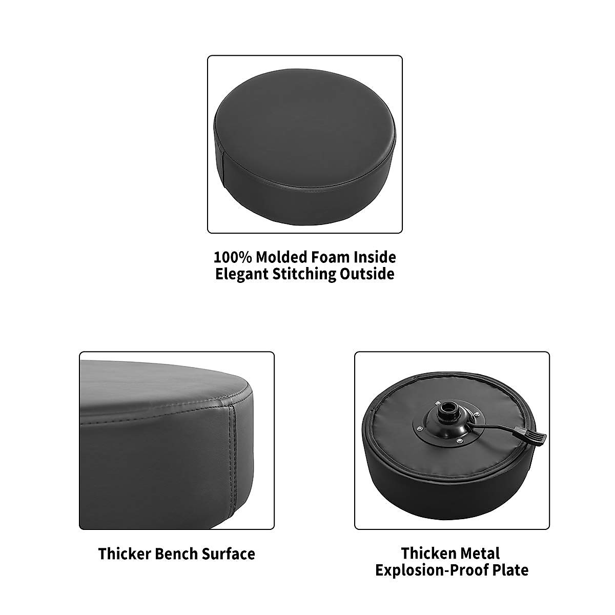 Lilfurni Swivel Rolling Stool Round Chair,Thick Sturdy Padding,Adjustable Stool with Wheels for Doctor,Medical,Massage Salon,Office,Shop(Black) (no Back, Black)