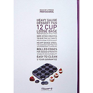 Baker's Pride 3-inch x 1.75-inch Heavy Gauge Non Stick Professional 12-Piece Cup Dessert Pan with Loose Bases