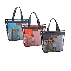 XZJMY 3 Pieces Mesh Shower Caddy Tote Bag,Portable Shower Tote,Mesh Shower Caddy Basket,10.6x11.8'' Quick Dry Shower Bag for Dorm College Gym Camping Bathroom