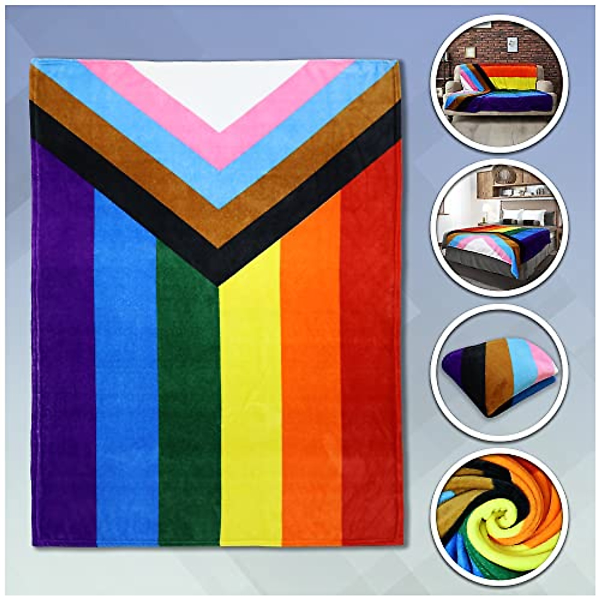Progress Pride Super Plush Blanket - 50x60 Soft Throw Blanket - Perfect for Cuddle Season Progressive Pride LGBT Blanket