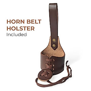 Norse Tradesman Genuine 20" Ox-Horn Viking Drinking Horn with Antique Brass Rim & Wolf Tip, Fitted Horn Stand & Burlap Gift Sack - The Fenrir, 20-Inches, Low Polish