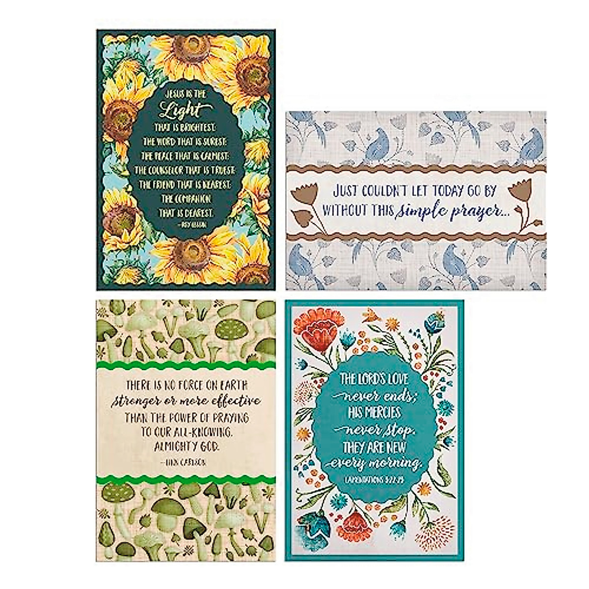 DaySpring - The Lord's Love Never Ends - 4 Floral Desgin Assortment with Scripture - 12 Boxed Praying for You Cards & Envelopes (J9176)