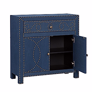 SEI FURNITURE Florian Double Door Navy Cabinet - Ornate Design - 2 Door Cabinet w/ Removable Shelf