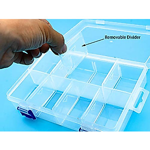 TOPINSTOCK Plastic Compartment Storage Box With Adjustable Divider Removable Grid Compartment for Jewelry Small Accessories Hardware Fitting (8 Grids-Large x 1 Pack)
