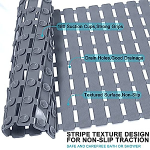 Linoows Shower Mat Non Slip Bath Mat for Tub and Shower Floor Mat, Machine Washable Bathtub Mat with Suction Cups and Drain Holes, Soft Bathroom Accessories, 27.5x15.7 Inch, Gray