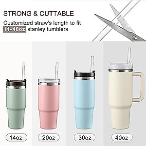 12 Pack, [DISHWASHER SAFE] Replacement Straws for Stanley 40 oz 30 oz 20 oz 14oz Cup Tumbler, High Clear Reusable Straws with 2 Cleaning Brushes, Food Grade Plastic, Compatible Accessories for Stanley