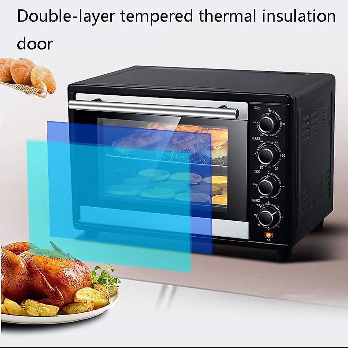 38L Black Mini Oven Adjustable Temperature 0-250 ℃ and 60 Minute Timer 5 Baking Modes Household Multi-Function Electric Oven Double Glass Door 1800W Commodity Code: LXJ-65